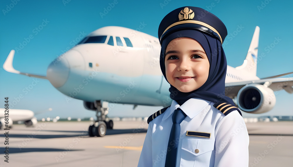 middle east little girl with hijab dressed up as an airline pilot ...