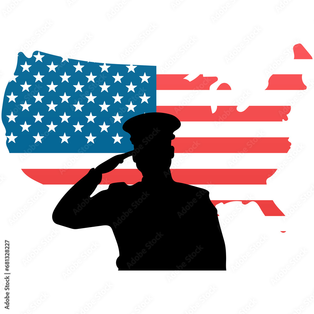 Digital png illustration of saluting soldier with map of united states ...