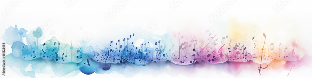 abstract musical long narrow background with notes watercolor. Stock ...