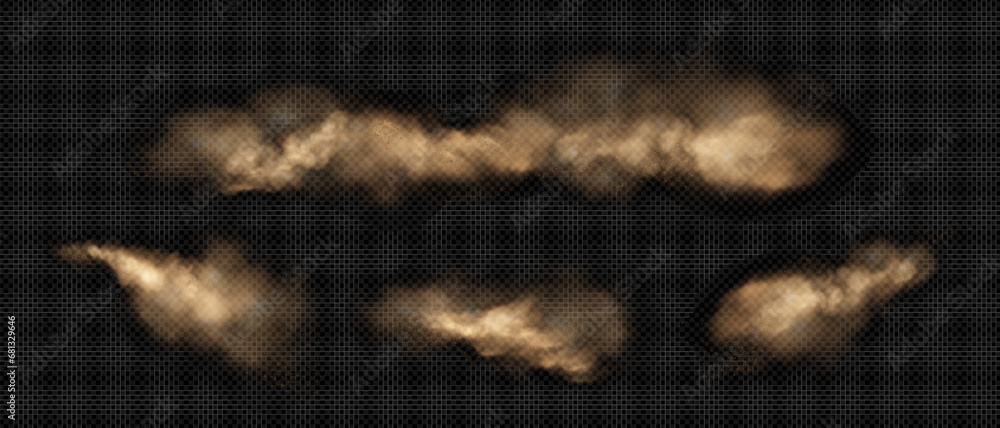 Dust clouds set isolated on transparent background. Vector realistic ...