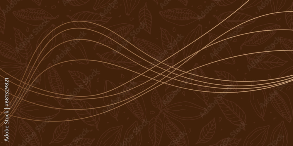 Cocoa beans background with smooth decorative wave lines. Chocolate ...
