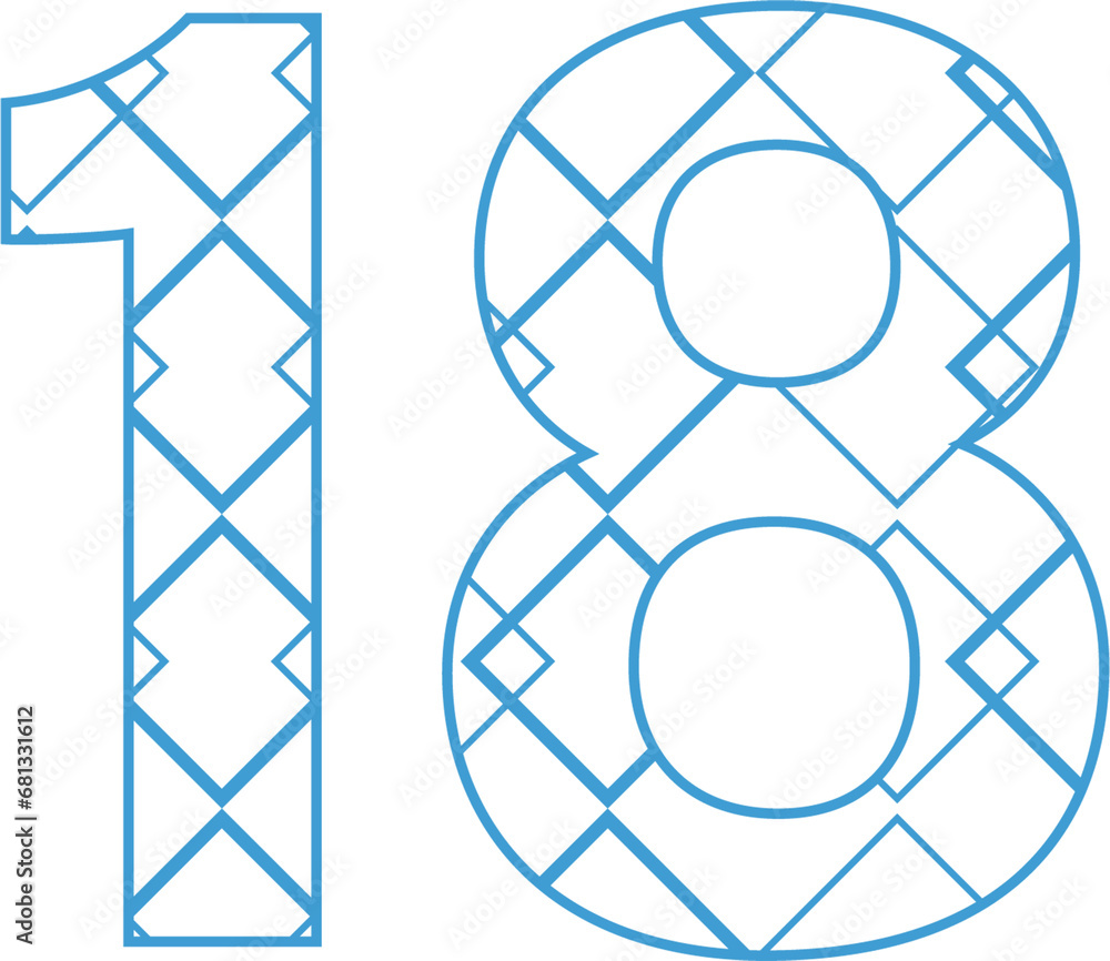 Digital png illustration of blue 18 number with pattern on transparent ...