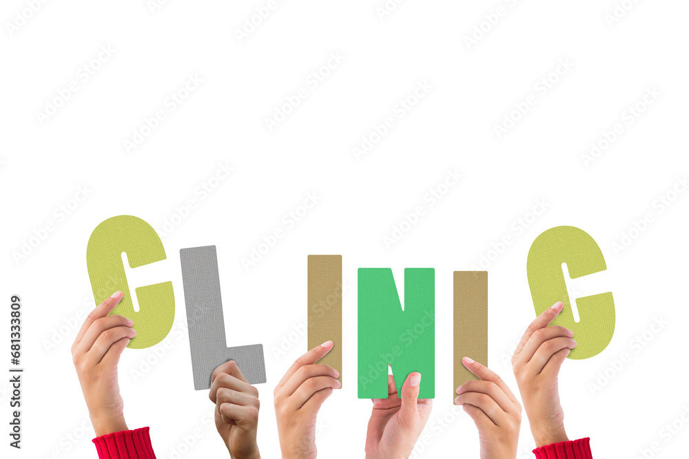 Digital png illustration of hands with clinic text on transparent ...
