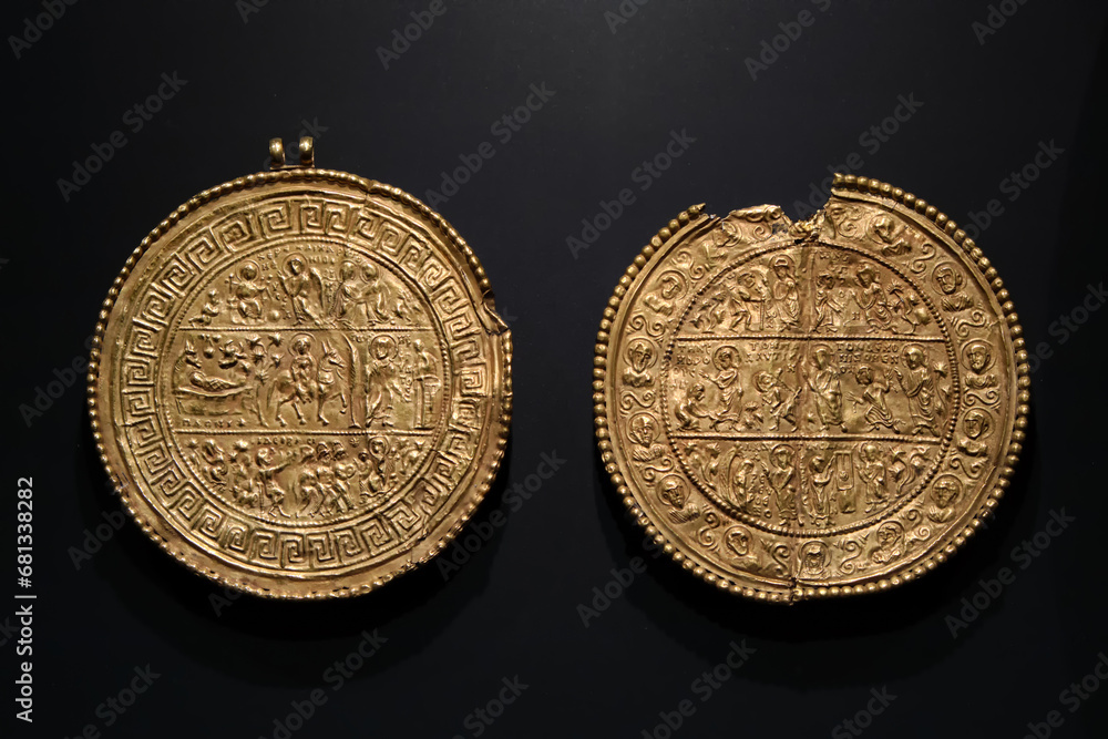 Beautiful gold medallions with Greek ornaments. 6th century AD. Jewelry ...