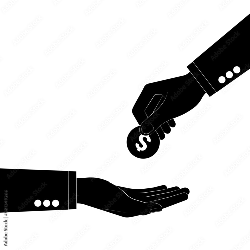 Hand Holding and Giving Coin Silhouette Black and and White. Vector ...
