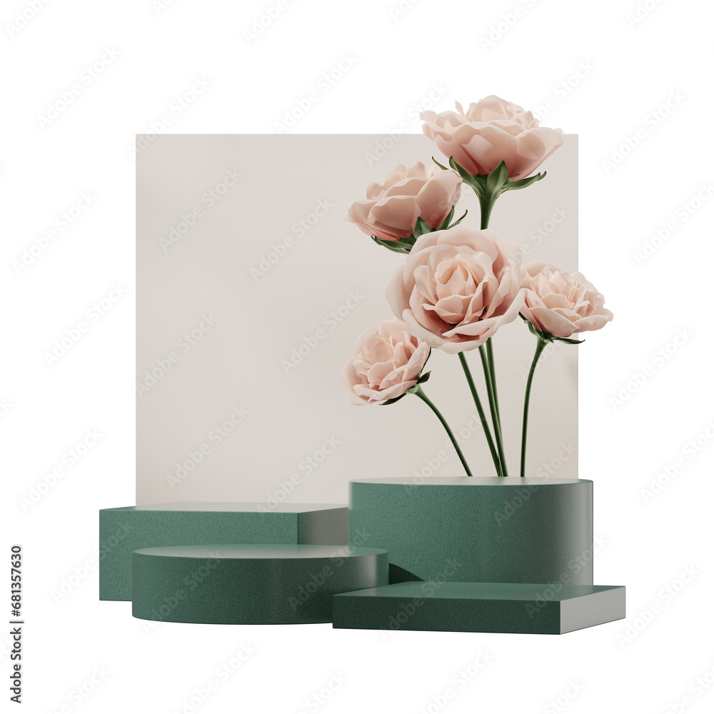rectangle and rose flower 3d image render, transparent background of ...