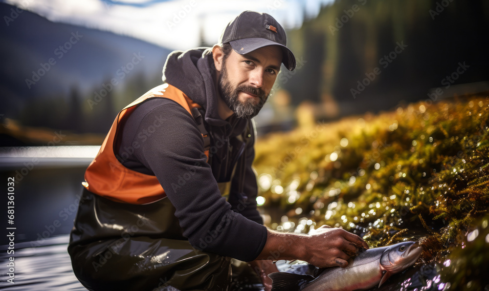 Dedicated Fish Hatchery Manager Overseeing Breeding and Rearing of ...