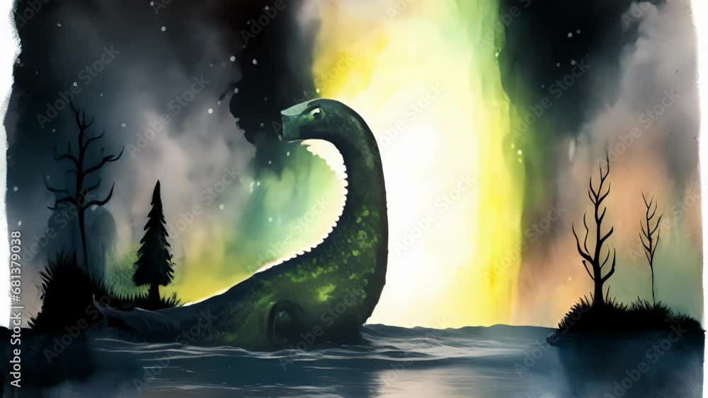 A mysterious Loch Ness Monster rising out of the dark waters. Cute creature. . Stock-Video ...