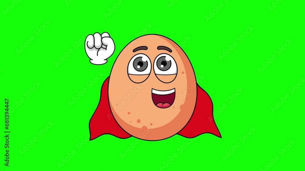 Superhero egg cartoon flying with red cape, green screen animation of ...