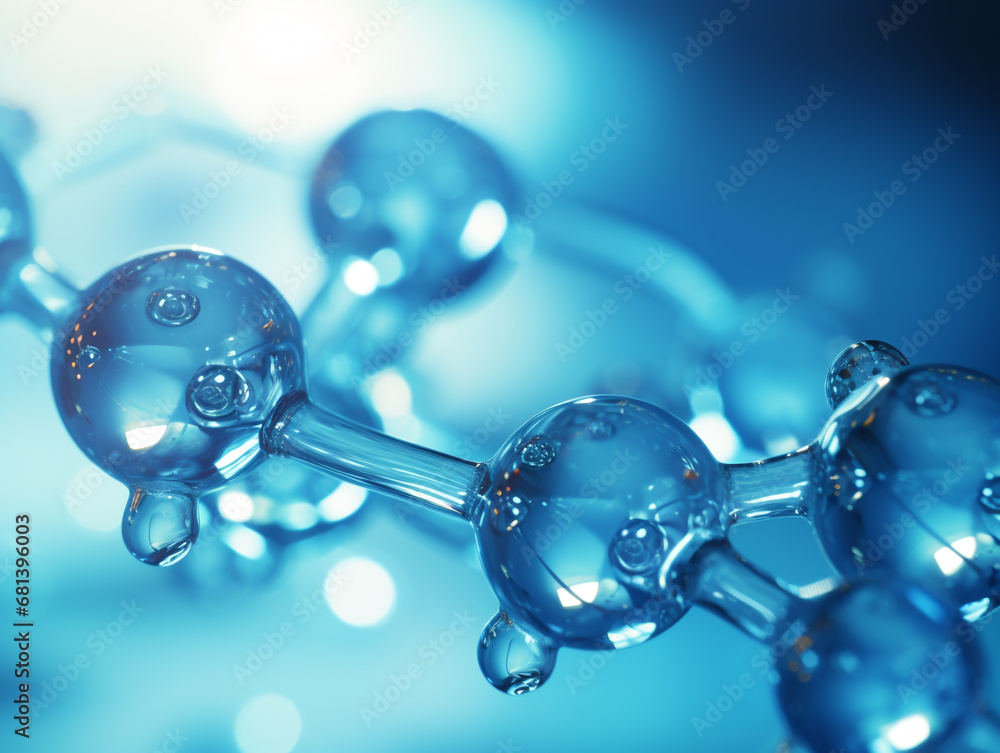 Hydrated chemicals, molecular structure under microscope. Hyaluronic ...