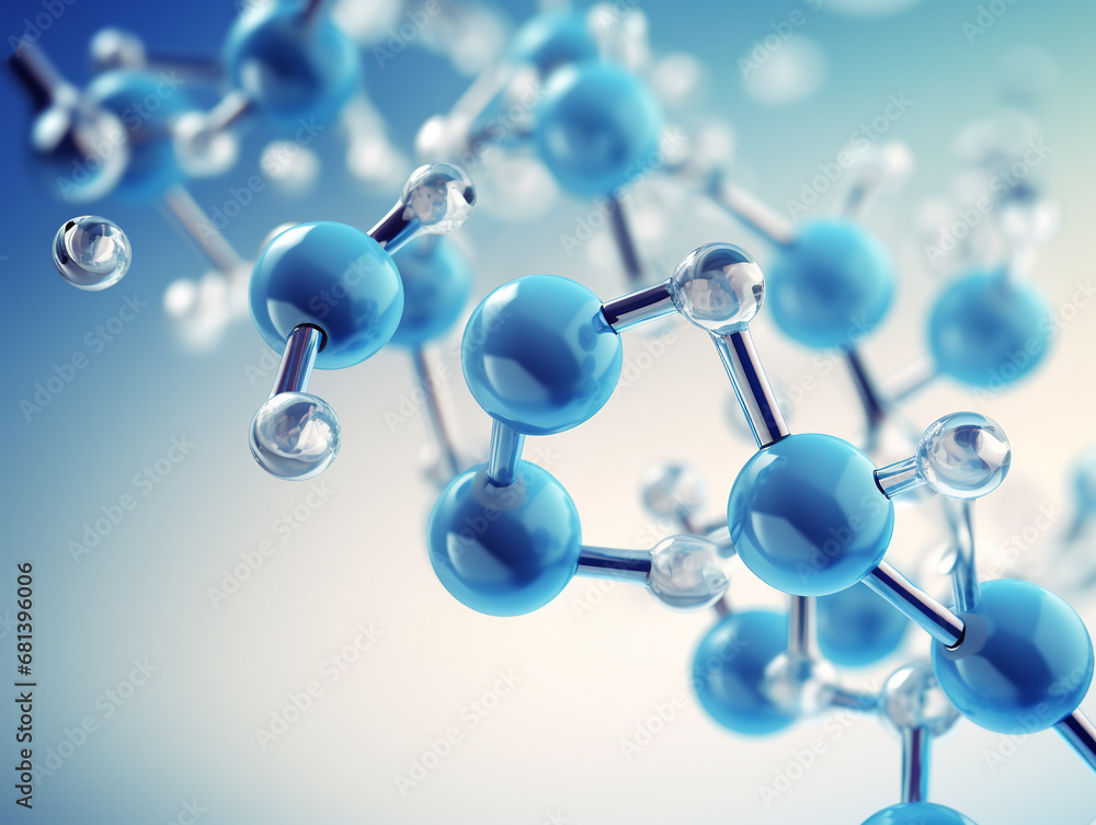 Hydrated chemicals, molecular structure under microscope. Hyaluronic ...