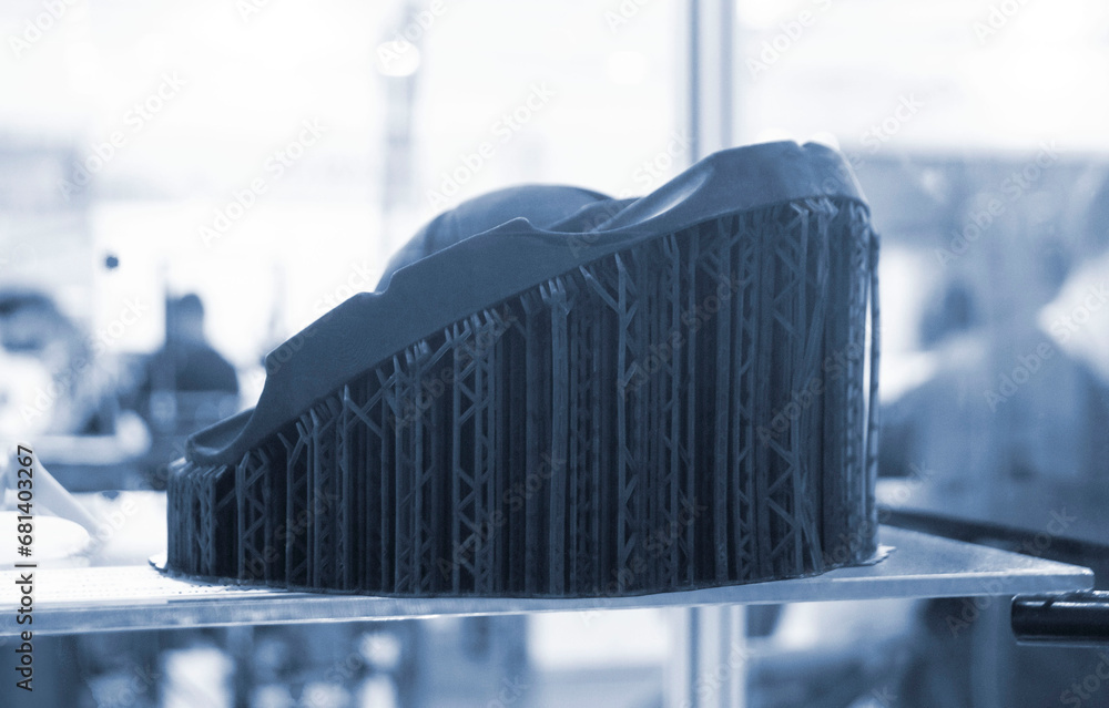 Black abstract object printed on 3D printer from photopolymer. SLA ...