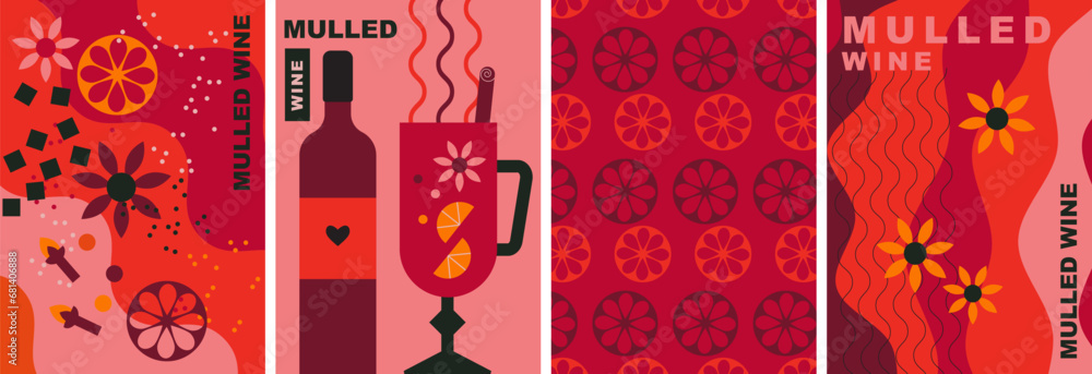 Mulled wine posters collection. Decorative abstract flat vector ...