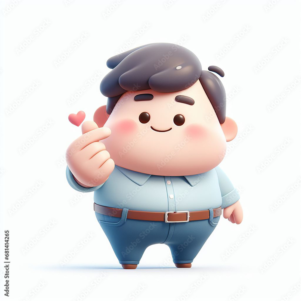 3d illustration of handsome young male fat with 2 finger pose, korean ...