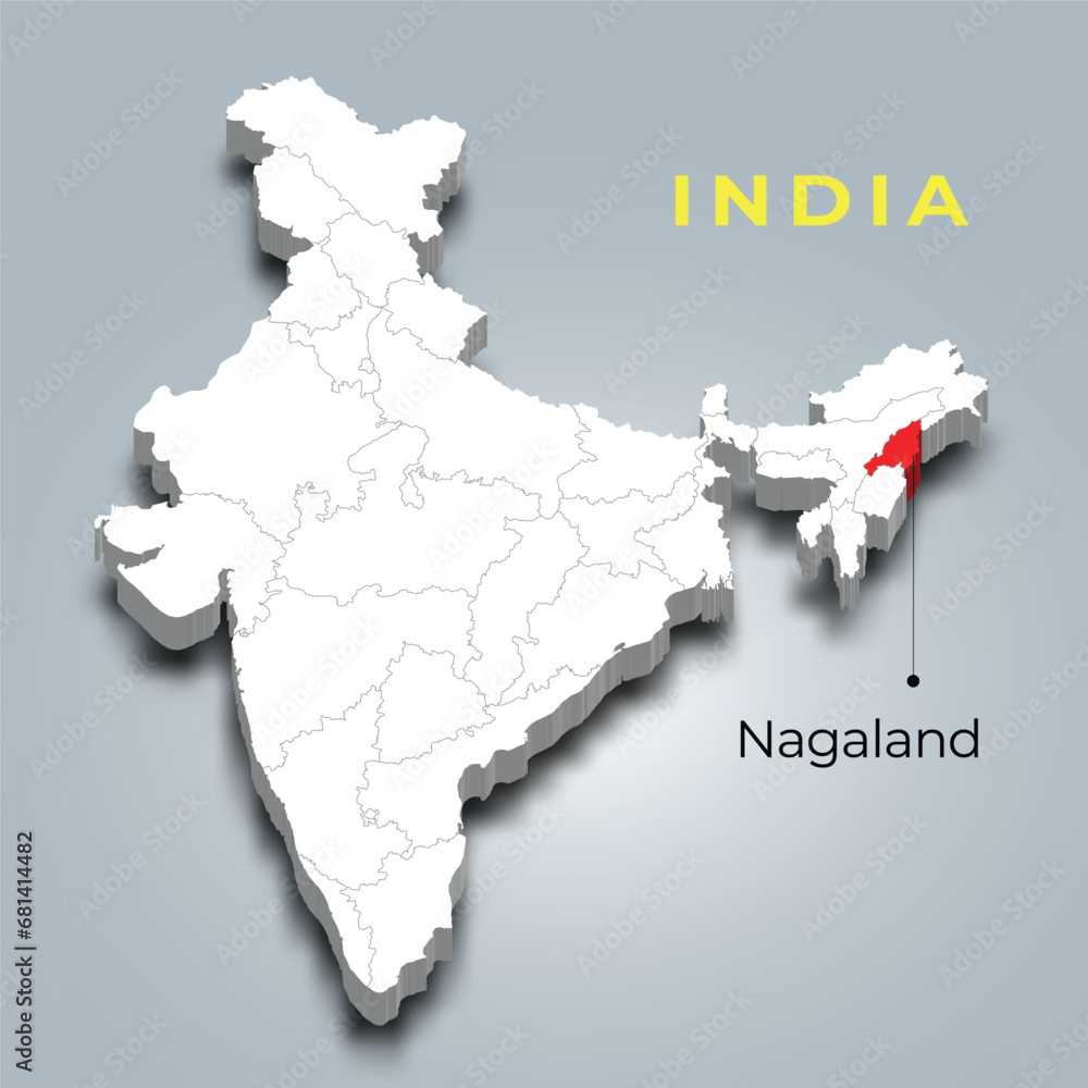 Nagaland state map location in Indian 3d isometric map. Nagaland map ...