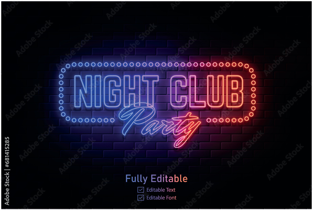 Vector neon effect light night party editable text effect and night ...