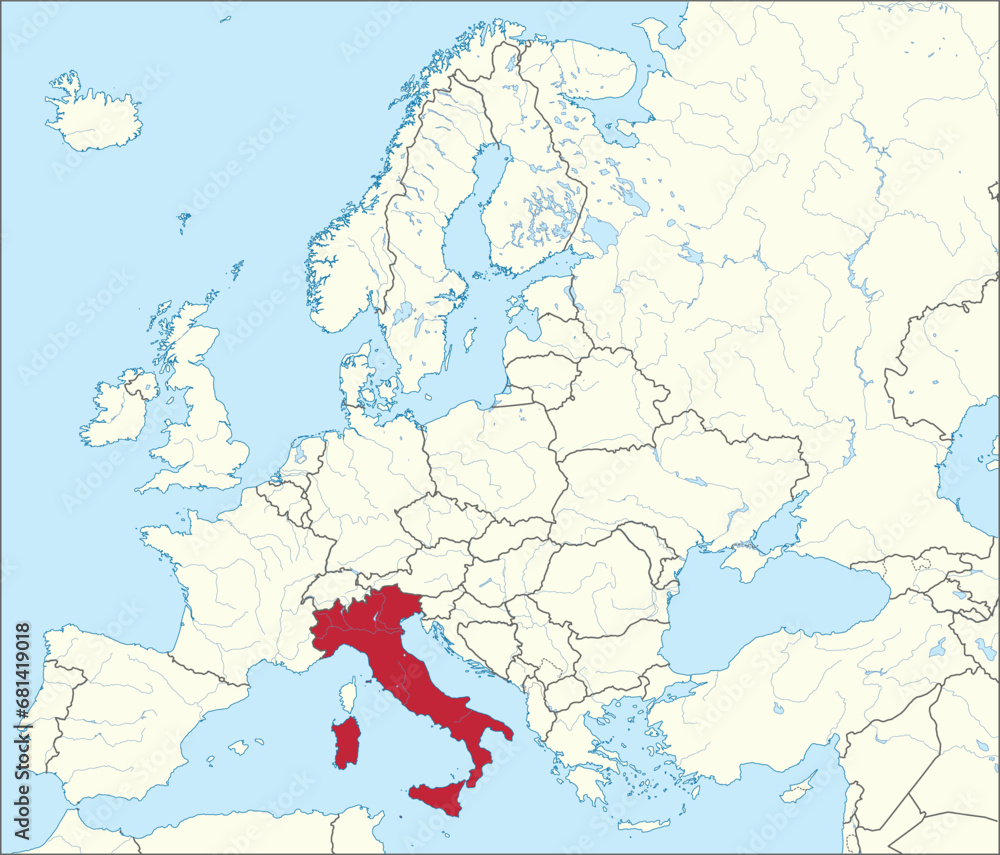 Vetor do Stock: Red CMYK national map of ITALY inside detailed beige ...