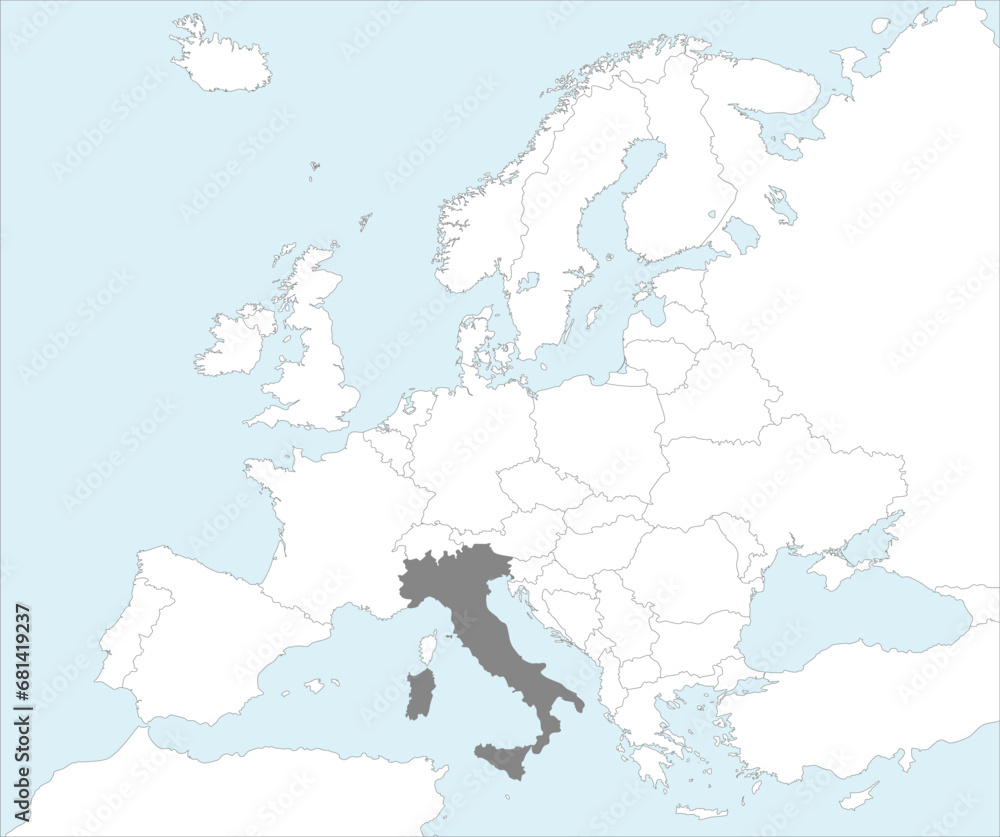 Gray CMYK national map of ITALY inside detailed white blank political ...