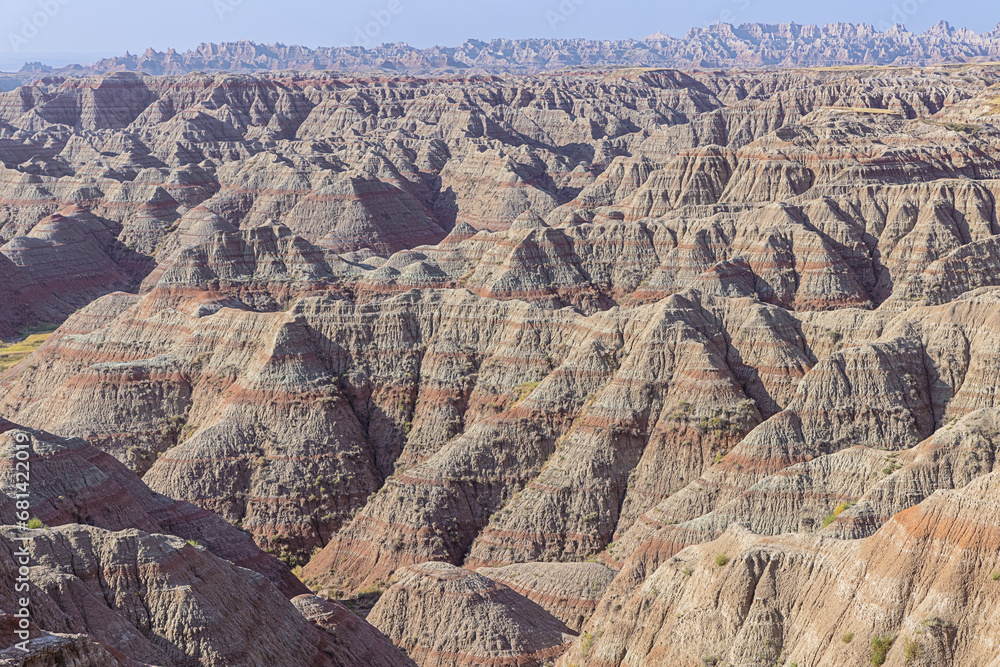Reddish colors of the Badlands, seen from the Big Badlands Overlook ...