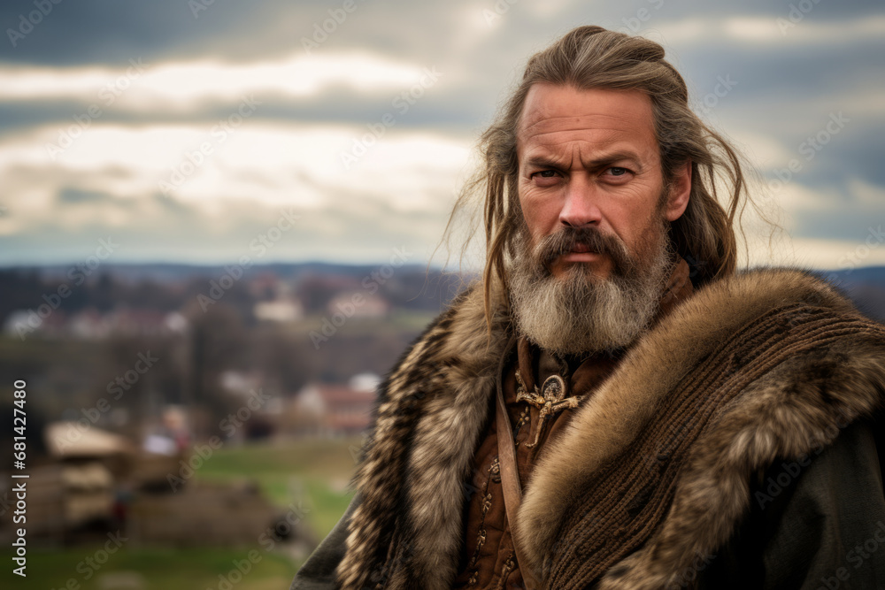 Portrait of a man dressed like Vercingetorix the historic gallic king ...