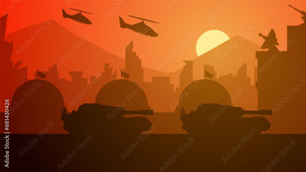 War battlefield in city landscape vector illustration. Illustration of ...