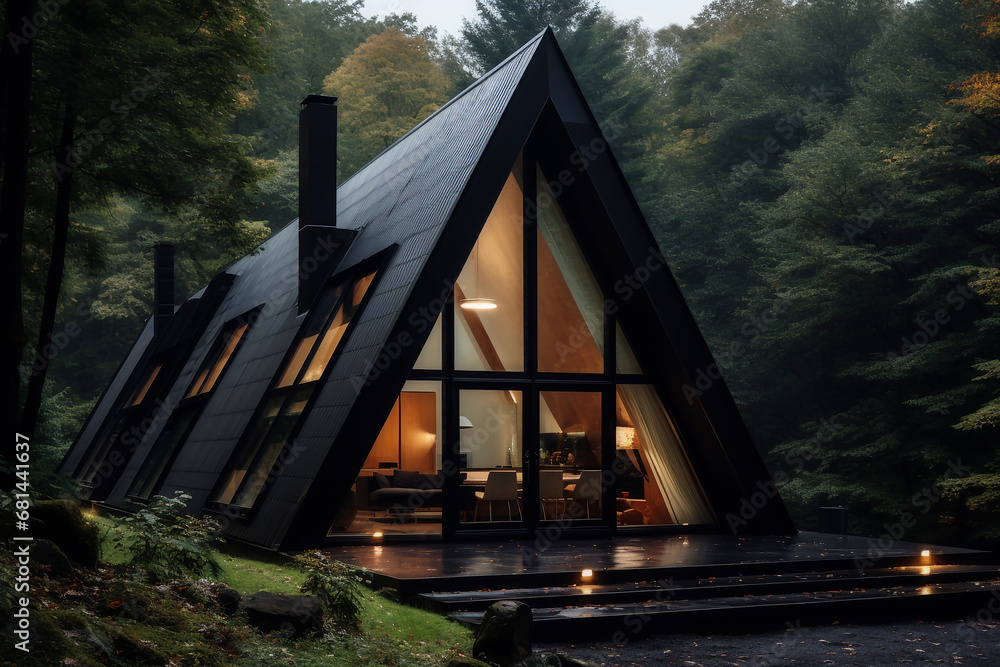 Modern Triangular House in Forest. Simple triangular timber home design ...