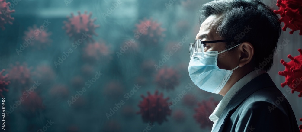 Adult men wearing a mask due to the contagious covid-19, wide screen ...