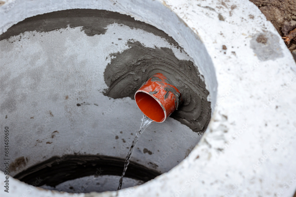 Concrete Septic Tank with Pipe. Waste Water Flowing into Undenground ...