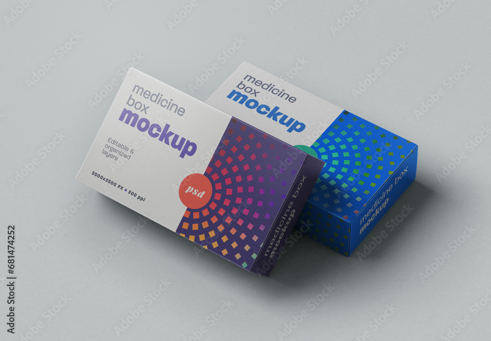 Pill Box Medicine Packaging Mockup Stock Template | Adobe Stock