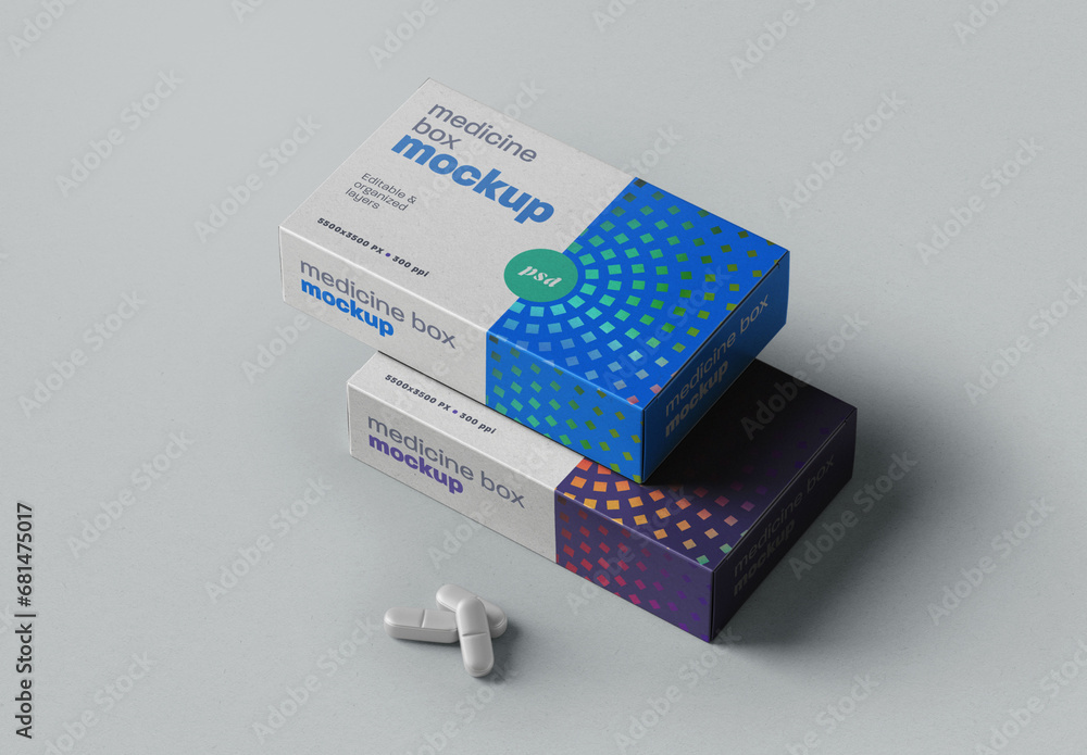 Pill Box Medicine Packaging Mockup Stock Template | Adobe Stock