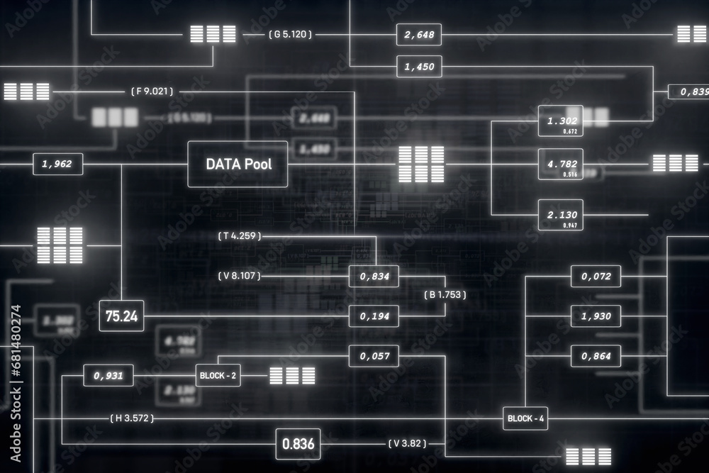 Node tree. Industry switch board with signal lights. Digital, data ...
