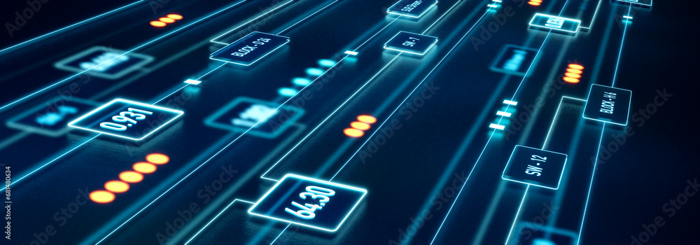 Node tree. Digital switch board with signal lights. Industry, data ...