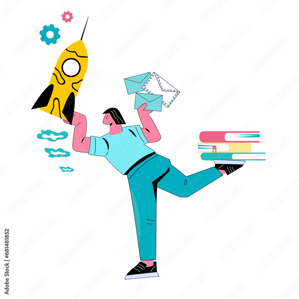 Concept of productivity and multitasking, improve efficiency and ...