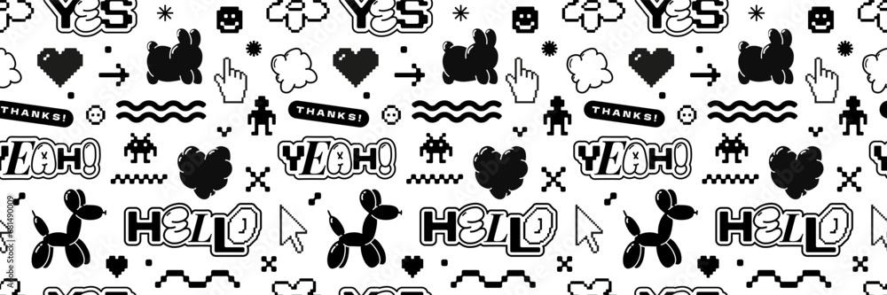 Bubble and pixel Y2k retro seamless pattern. Balloon abstract shapes ...