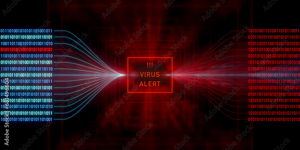 Virus alert! Binary code, system message. Big data, cybercrime, system attack, threat, digital ...