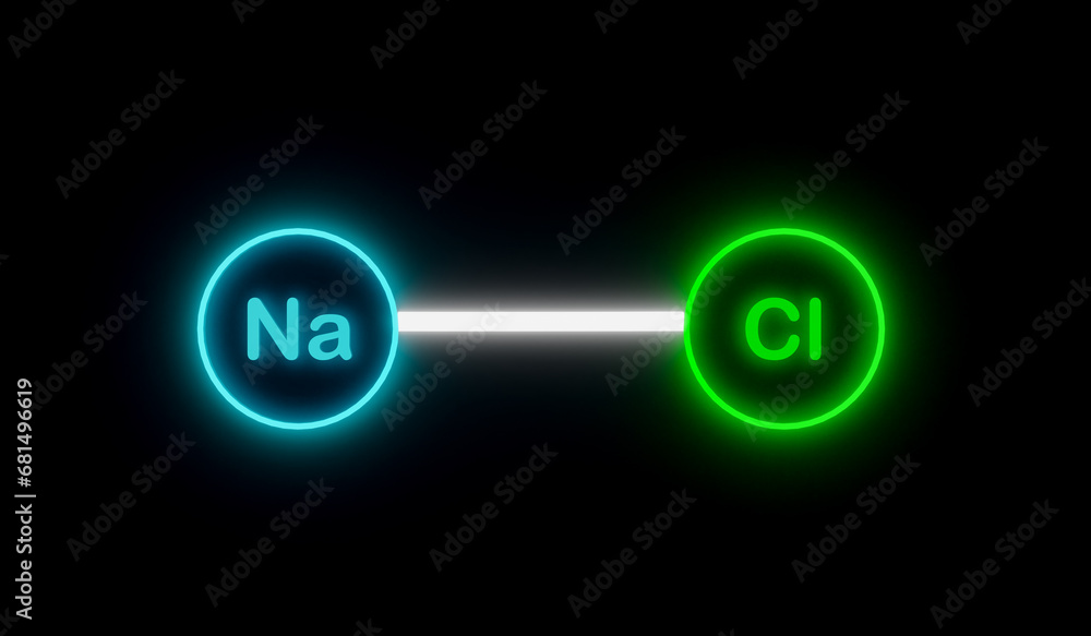 NaCl sodium chloride molecule as model. Sodium and chlorine compound ...