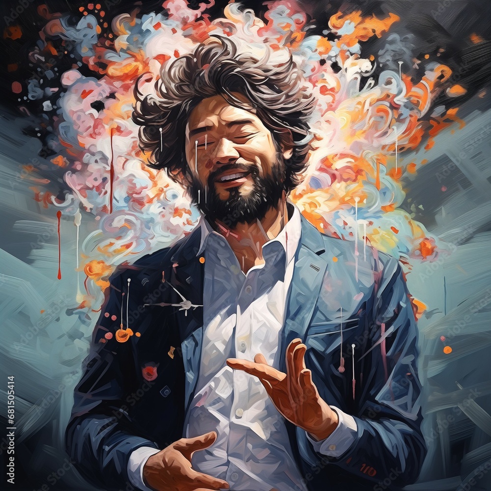 generative ai illustration, Asian men, see trough brain, smiling men ...