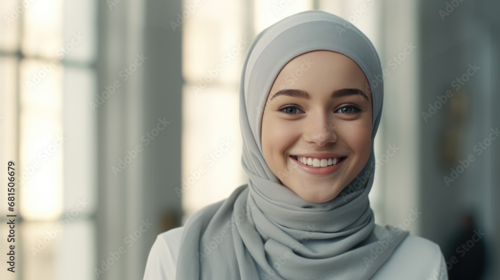 Portrait of a smiling Islamic woman. Cute Muslim girl. Beautiful Muslim ...