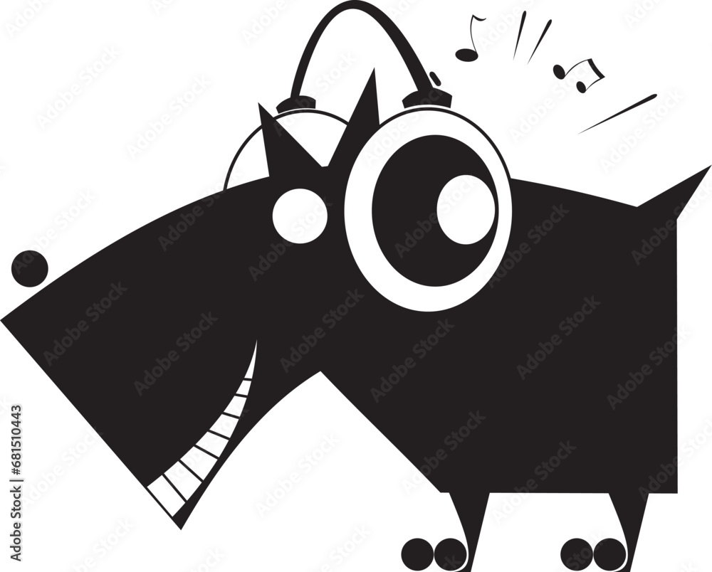 Cartoon dog, headphones original illustration. Cartoon dog with ...