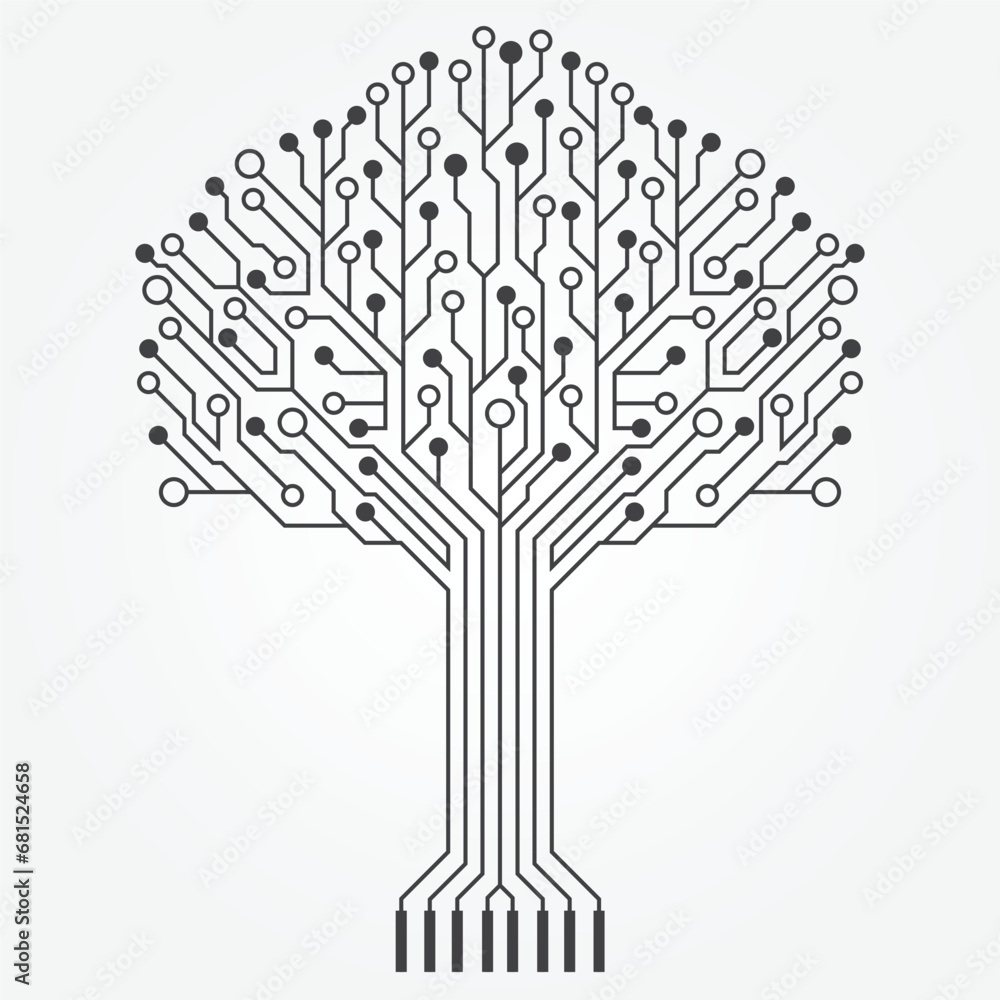 Vector circuit technology tree on white background. Computer ...