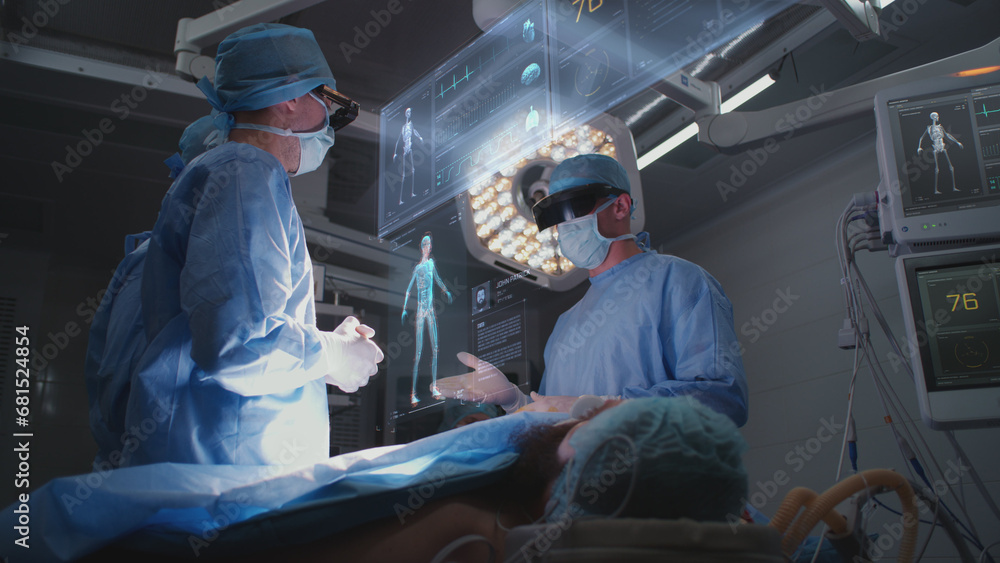 Doctors perform surgery in hospital operating room wearing AR headsets ...
