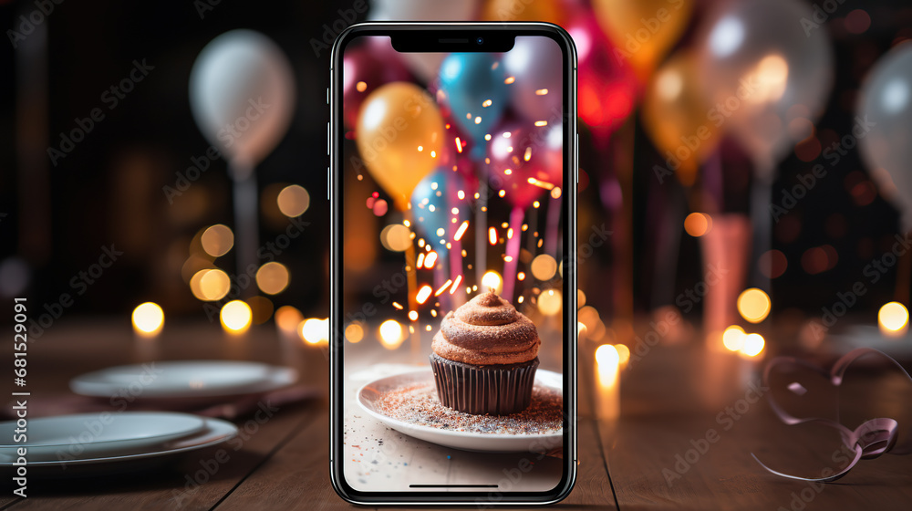 happy birthday background with mobile phone Stock Illustration | Adobe ...