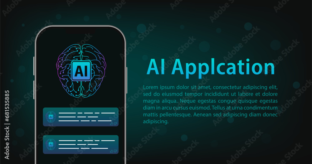Smartphone with ai application. AI technology background. Abstract ...