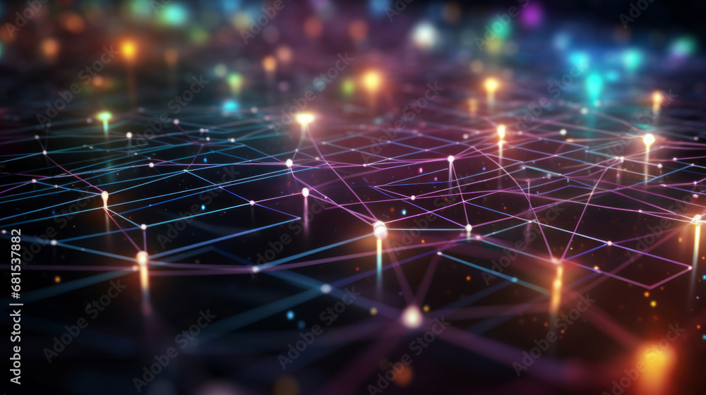 Network, lines and dots on a black background for internet connection ...