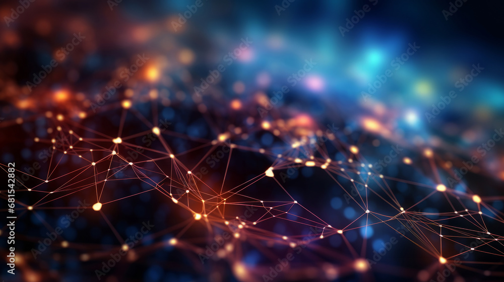 Network, lines and dots on a black background for internet connection ...