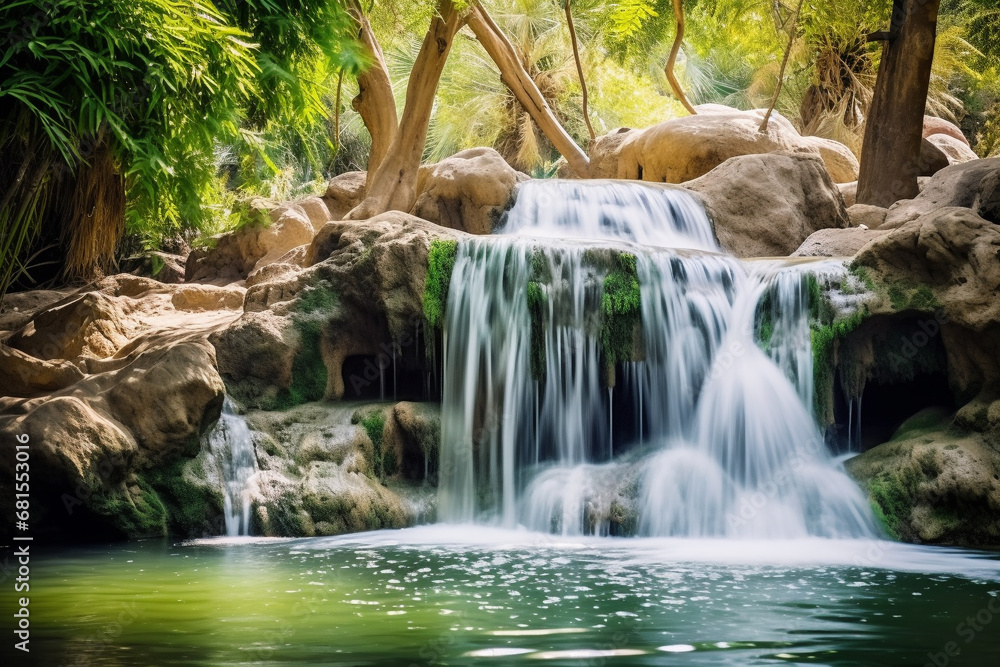 mesmerizing quality of waterfall in oasis, embodying rejuvenating power ...