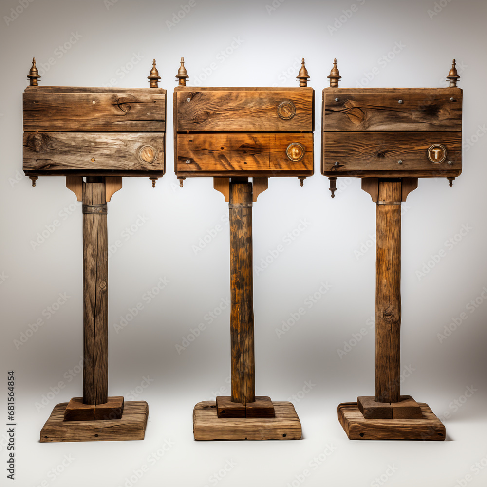 Vintage Elegance: Trio of Antique Wooden Pedestal Lecterns with Ornate ...