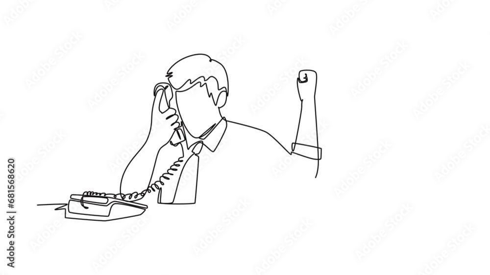 Animated self drawing of continuous line draw of young bored male ...