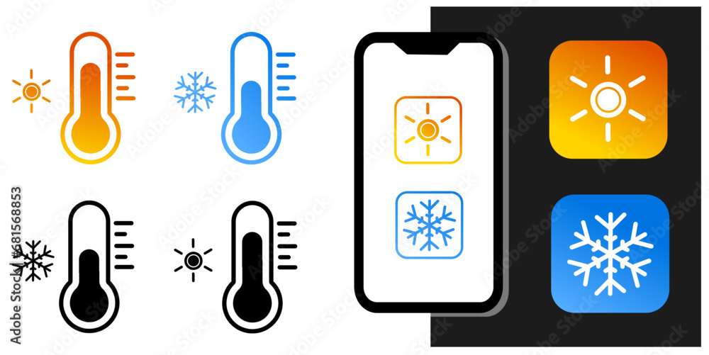 Hot and cold temperature vector pictogram illustration isolated on ...