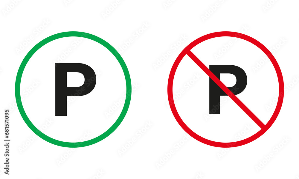 Car Parking Red and Green Warning Sign. Transport Entry Silhouette ...